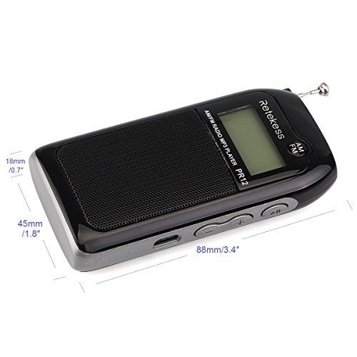 Retekess PR12 Digital Radio, Pocket Radio AM FM, Mini Radio with Micro SD, Backlit Display and Earphone Jack, Suit for Jogging and Gym (Black)