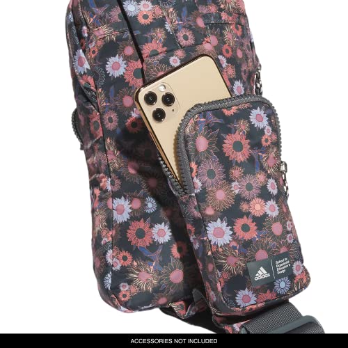 adidas Essentials 2 Sling Crossbody Bag, SEED Ditsy Floral Carbon/Onix Grey/Silver Metallic, One Size