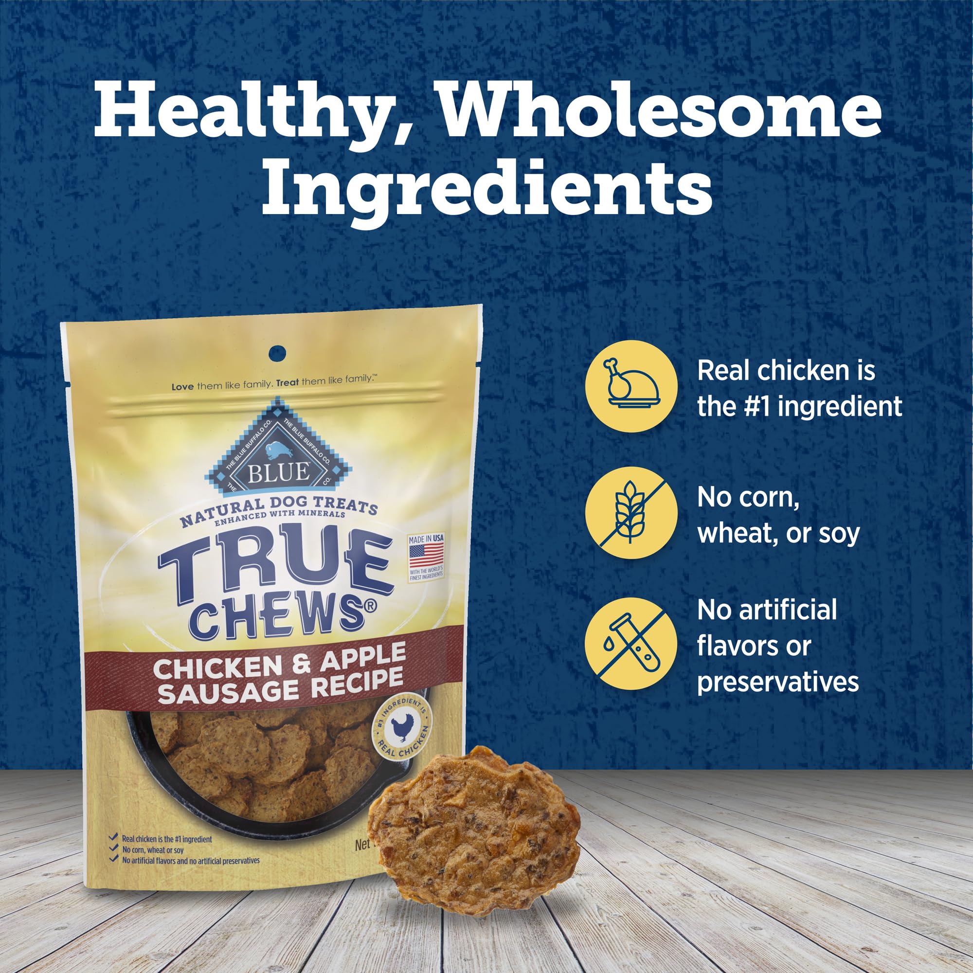Blue Buffalo True Chews Dog Treats, Made in the USA with Natural Ingredients, Chicken and Apple Sausage Recipe, 12-oz Bag