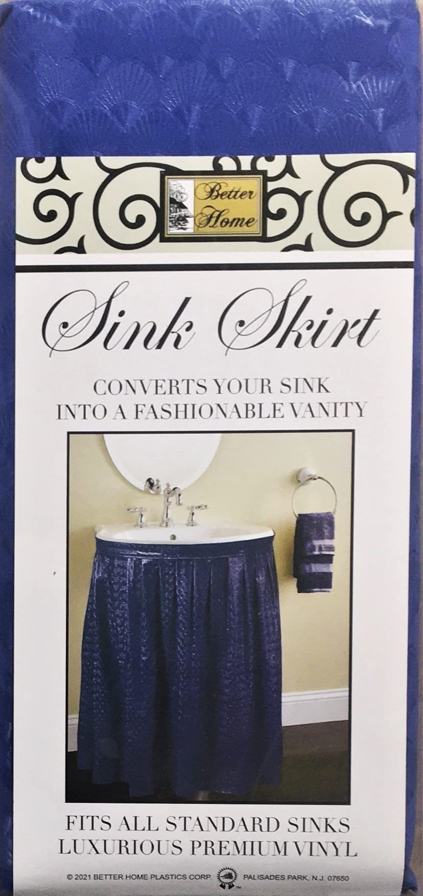 Better Home Premium Vinyl Sink Skirt Bath Vanity Cover Waterproof Luxurious Shell Design (Navy)