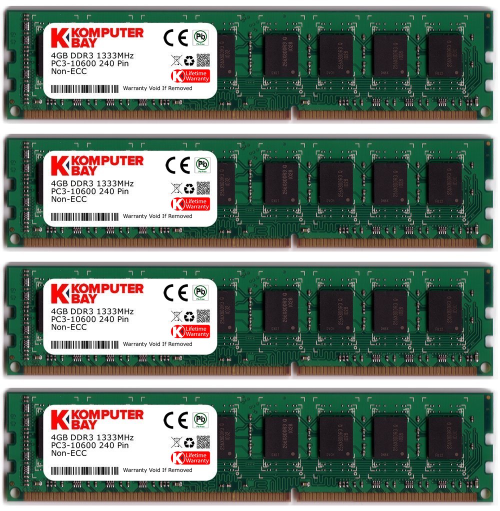 Komputerbay 16GB (4 X 4GB) DDR3 DIMM (240 pin) 1333Mhz PC3 10600 / PC3 10666 16 GB KIT