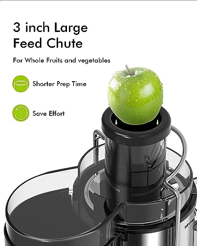 Juicer Machine, SiFENE 500W Centrifugal Juicer Extractor with 3" Wide Feed Chute for Vegetable and Fruit, Juice Maker with 3-Speed Setting, Easy to Clean, BPA Free, Stainless Steel