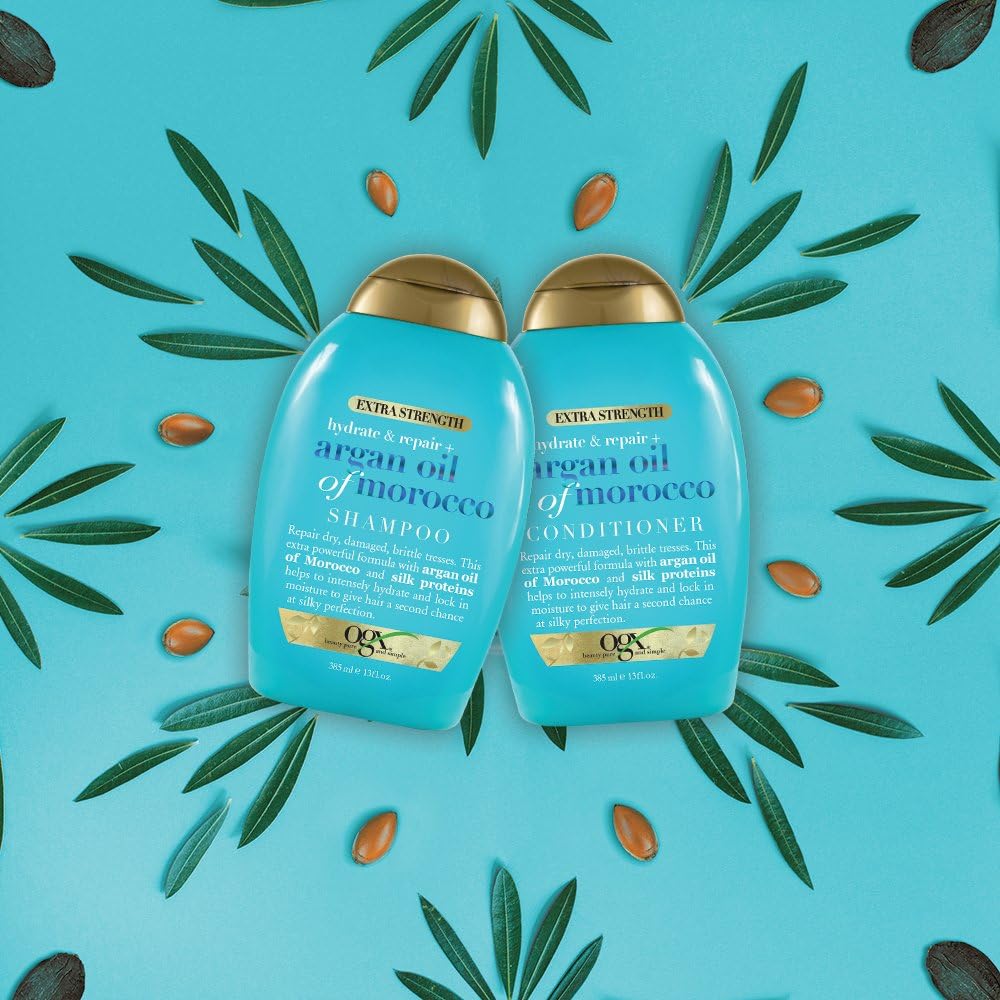 OGX Extra Strength Hydrate & Repair + Argan Oil of Morocco Shampoo & Conditioner Set, 13 Fl Oz (Pack of 2)