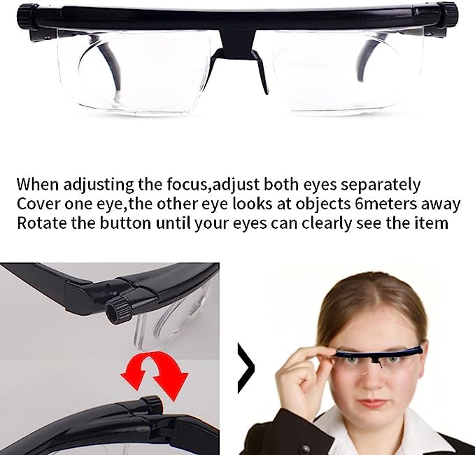 EKSED Adjustable Glasses Dial Vision Dial Adjustable Glasses Variable Focus Adjustable Focus Glasses With Folding Magnifying Glass For Reading Distance Vision Unisex Myopia Glasses for Seniors