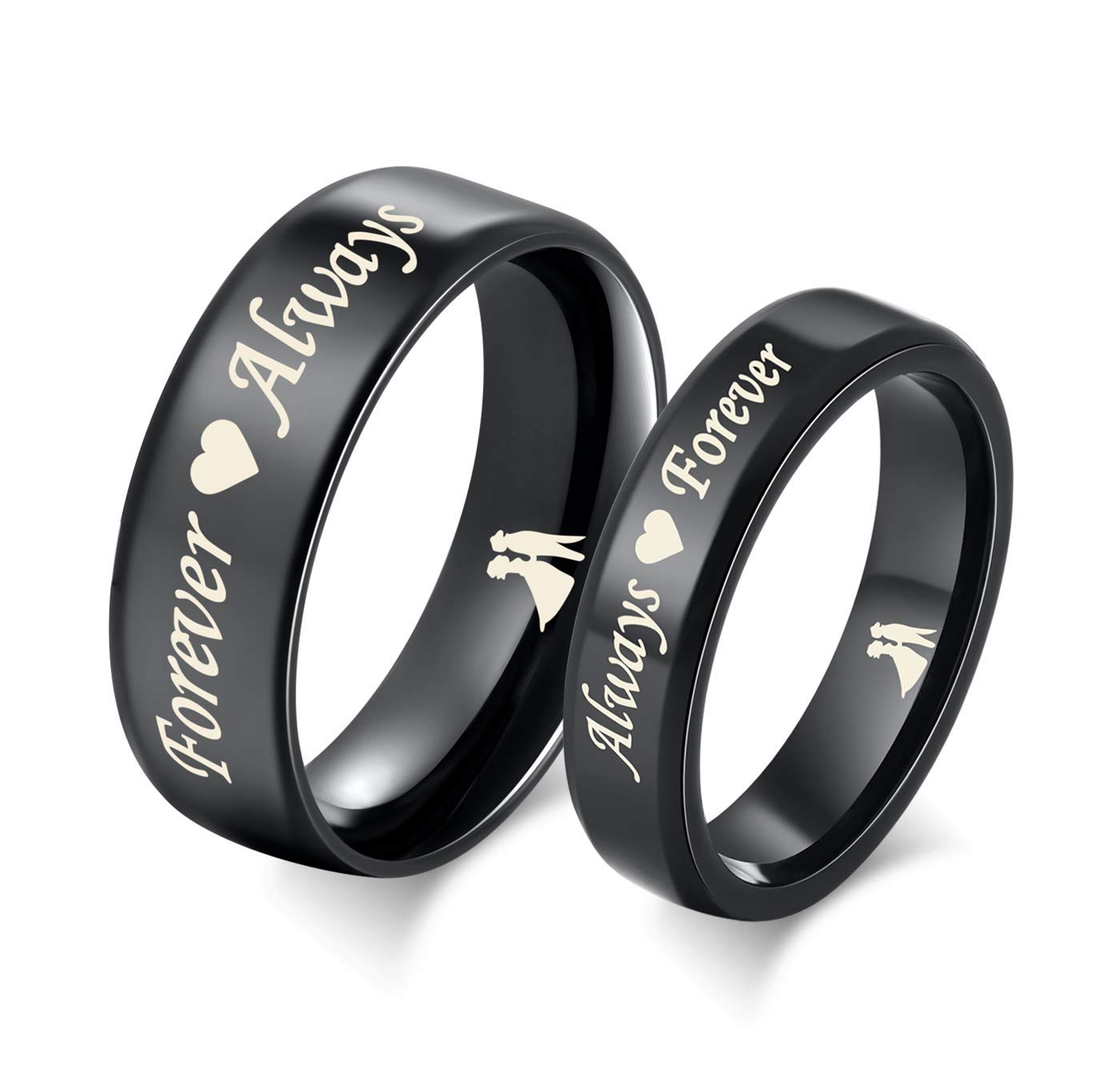 Always and Forever Titanium Stainless Steel Wedding Band Set Valentine Engagement Promise Couple Ring