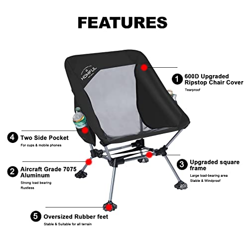 HOMFUL 2 Pack Widened Camping Chair Ultra Light Portable Folding Backpacking Chair with Side Pockets Breathable Mesh Structure Aluminum Frame with Carrying Bag for Outdoors,Camping,Hiking,Beach,Picnic