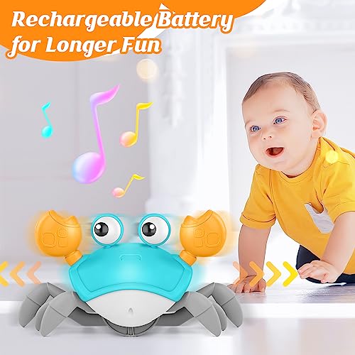KIZJORYA Crawling Crab Baby Toy, Tummy Time Gifts for Toddler & Newborn, Light-Up Walking Dancing Moving Crab with Music & Obstacle Avoidance, Infant Rechargeable Sensory Development Toy(Green)