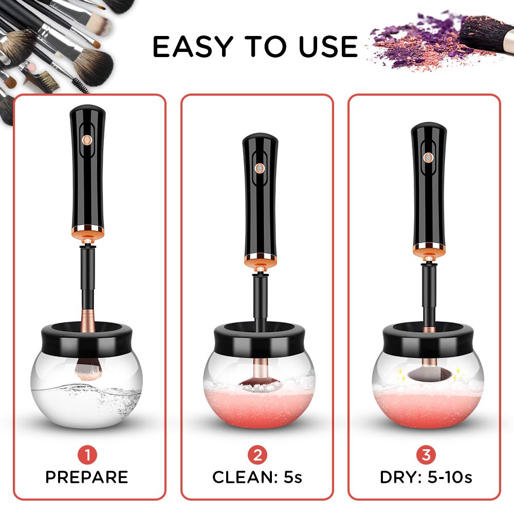CICK Makeup Brush Cleaner Machine, Fast Electric Makeup Brush Cleaner Dryer with 8 Rubber Collars, Deep Cosmetic Brush Spinner for All Size Brushes, Wash and Dry in Seconds