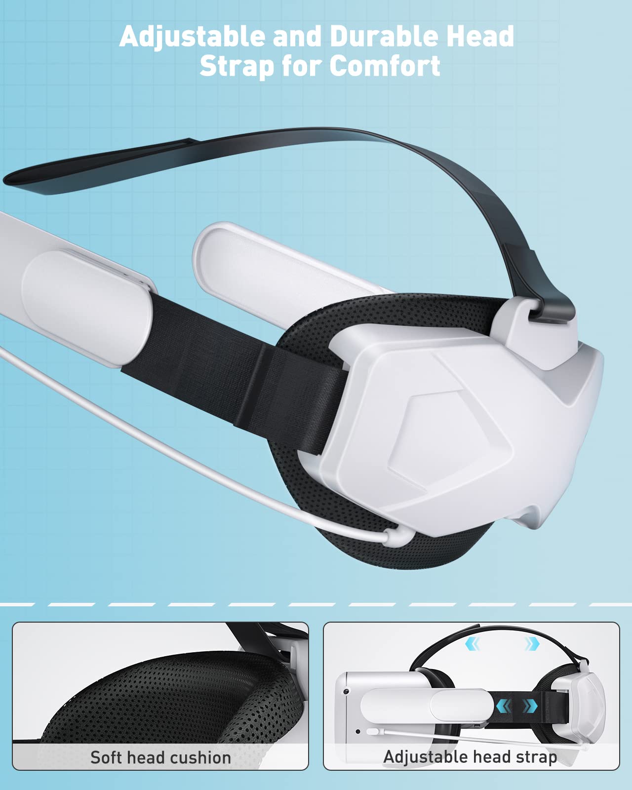 Doohoeek Battery Pack with Head Strap for Oculus Quest 2/1 & Meta Quest 2, 5000mah Rechargeable Battery & Elite Strap for Enhanced Support and Extra Playtime
