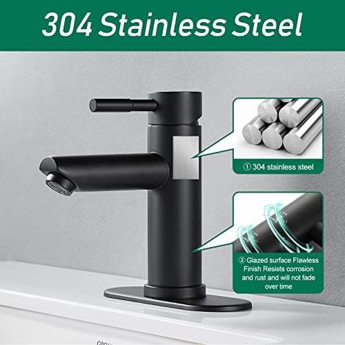 Black Bathroom Faucet Single Hole RV Bathroom Faucet Stainless Steel Bathroom Sink Faucet 1 Hole with 3 Hole Deck Plate,Water Supply Lines with cUPC Certification