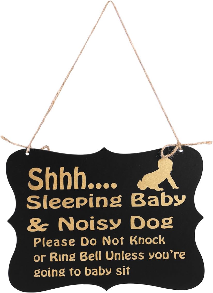 WINOMO Shhh Sleeping Baby Door Sign Do Not Disturb Sign Baby Room Hanging Wooden Decorative (Black)