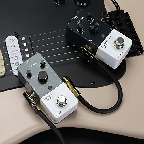 6 Pack Guitar Patch Cables, 6 Inch Guitar Effect Pedal Cable, 1/4'' TS Right Angle, Low Profile Flat Pancake Design, Maximize Pedalboard Space