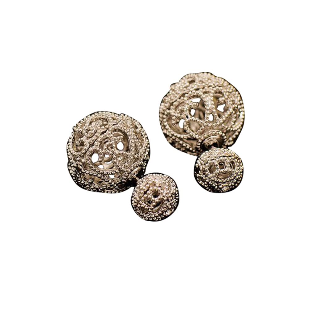 Ajojewel Double Sided Stud Earrings Balls Women Rhinestone Earing Fashion Jewelry (White Gold Plated)
