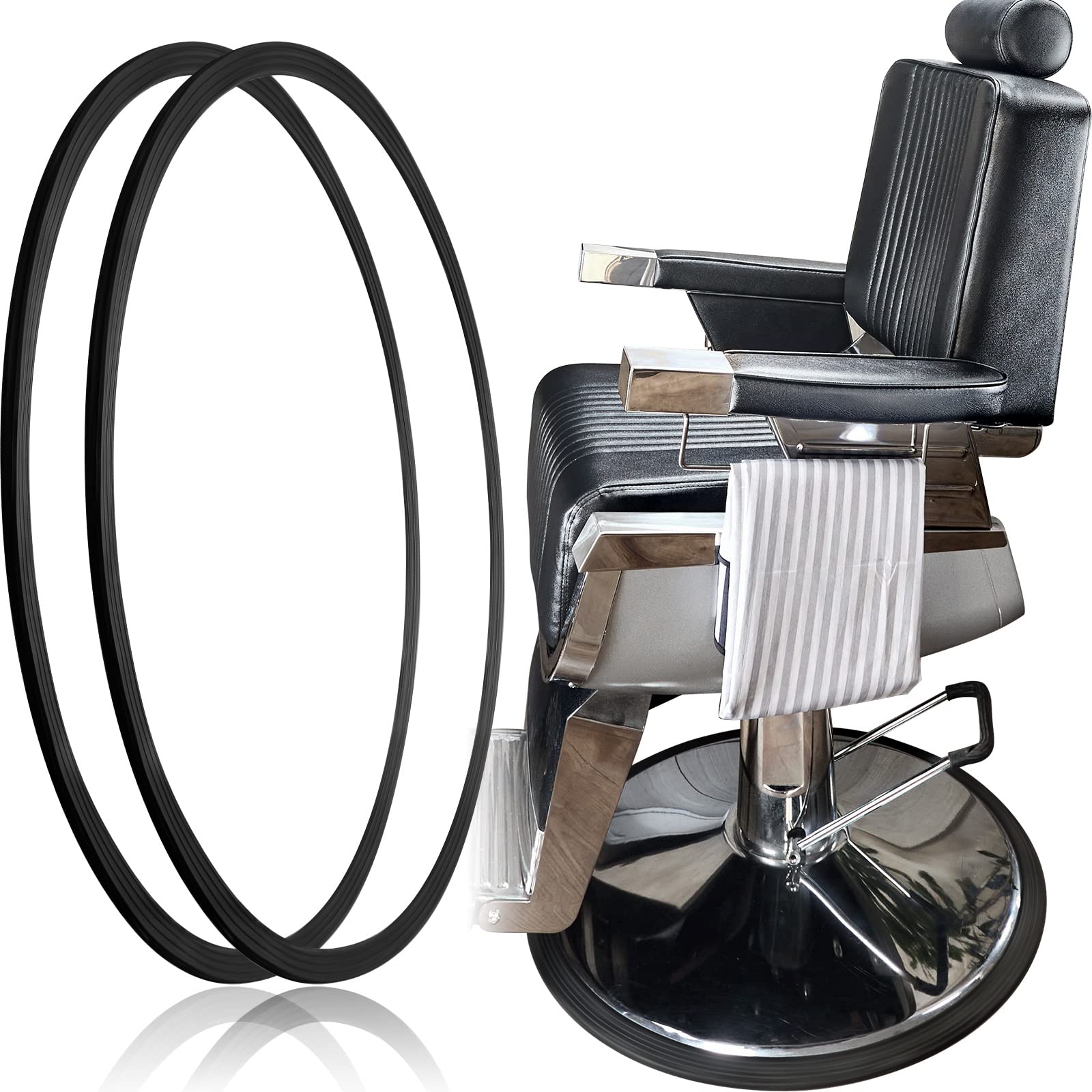 Amylove 2 Pieces Salon Chair Rubber Base Ring 22.8 Inches Salon Equipment Floor Protective Rubber Barber Styling Chair Hydraulic Black Base Ring Gasket Ring Base