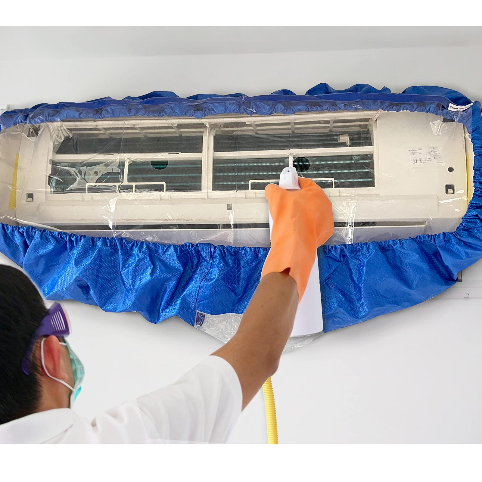 Waterproof Split Air Conditioner Cleaning Kits- Wall Mounted Air Conditioning Dust Washing Clean Cover with 9.2ft Water Pipe Support Plates Air Conditioner Service Bag for Household AC Units (Size L)