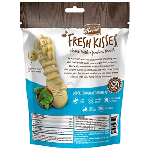 Merrick Fresh Kisses Double-Brush Dental Dog Treats With Mint Breath Strips For Toy Breeds - 33 ct. Bag