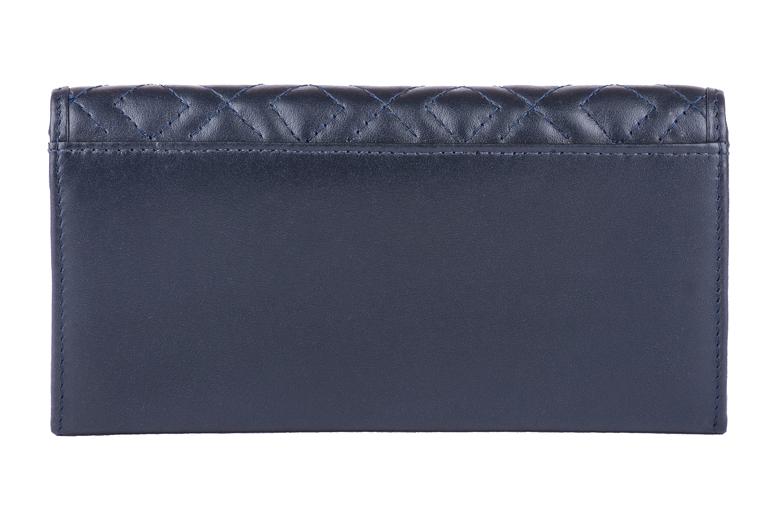 Zinda Genuine Leathers Women’s Wallet Long Purse Flap Over RFID Protection Quilted (Navy)