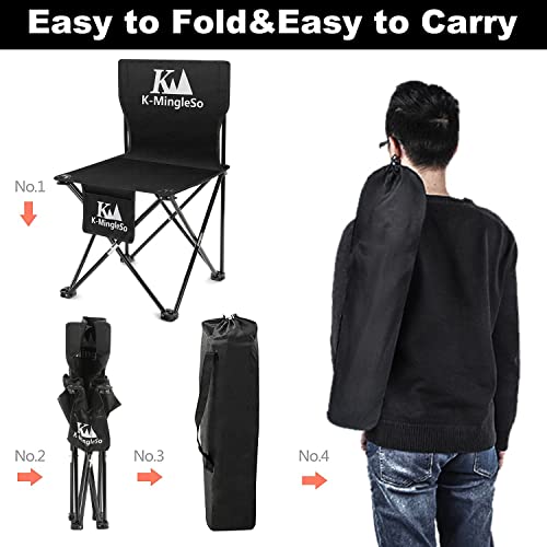K-MingleSo Upgraded Folding Camping Chair with Side Pocket, Compact Ultralight Backpacking Chair for Fishing, BBQ, Beach, Travel, Picnic, Large Size, Hold Up to 330lbs [Black]