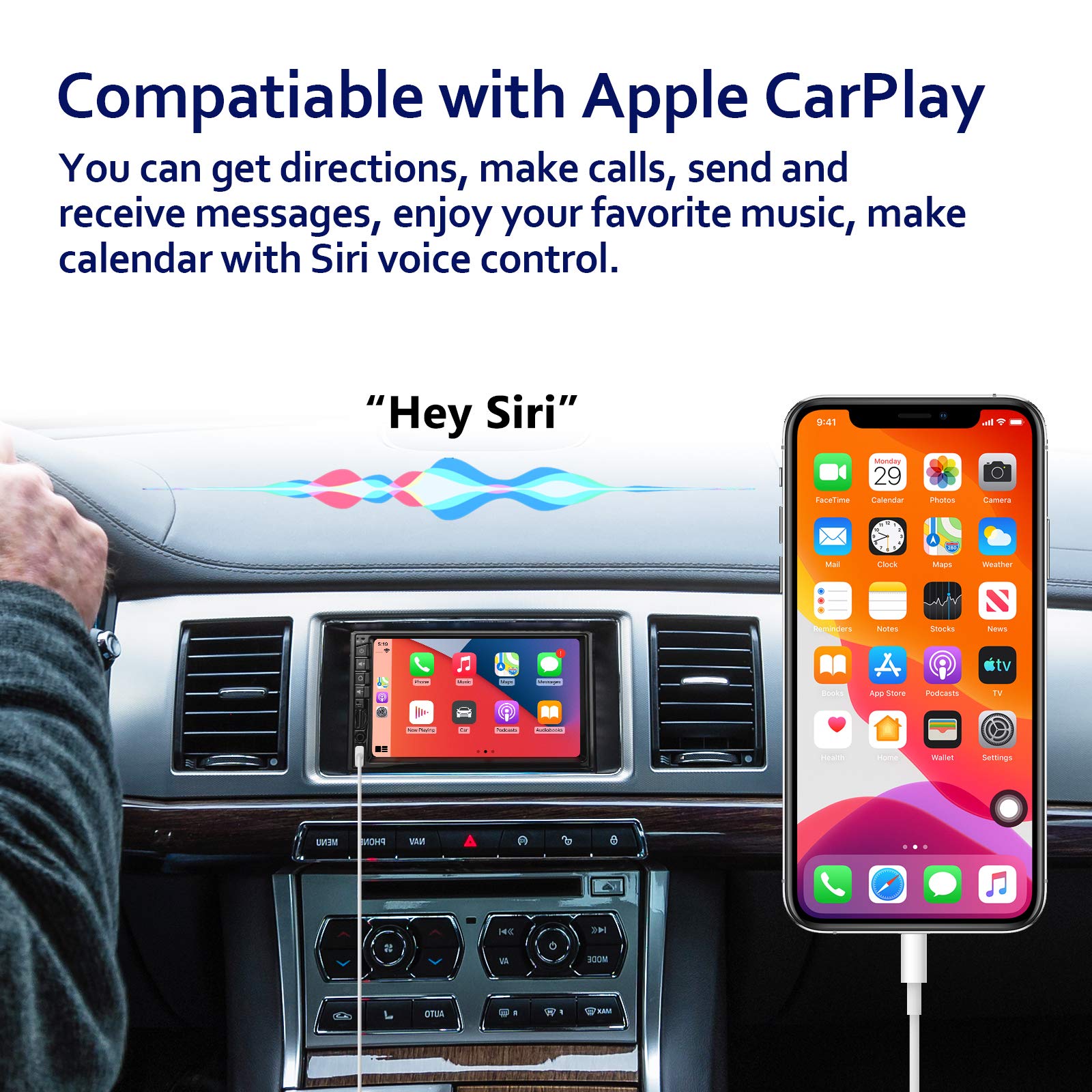 Double Din Car Stereo with Bluetooth - Corehan 7 Inch Touch Screen Car Radio AM FM Compatiable with Carplay Android Auto Mirror Link