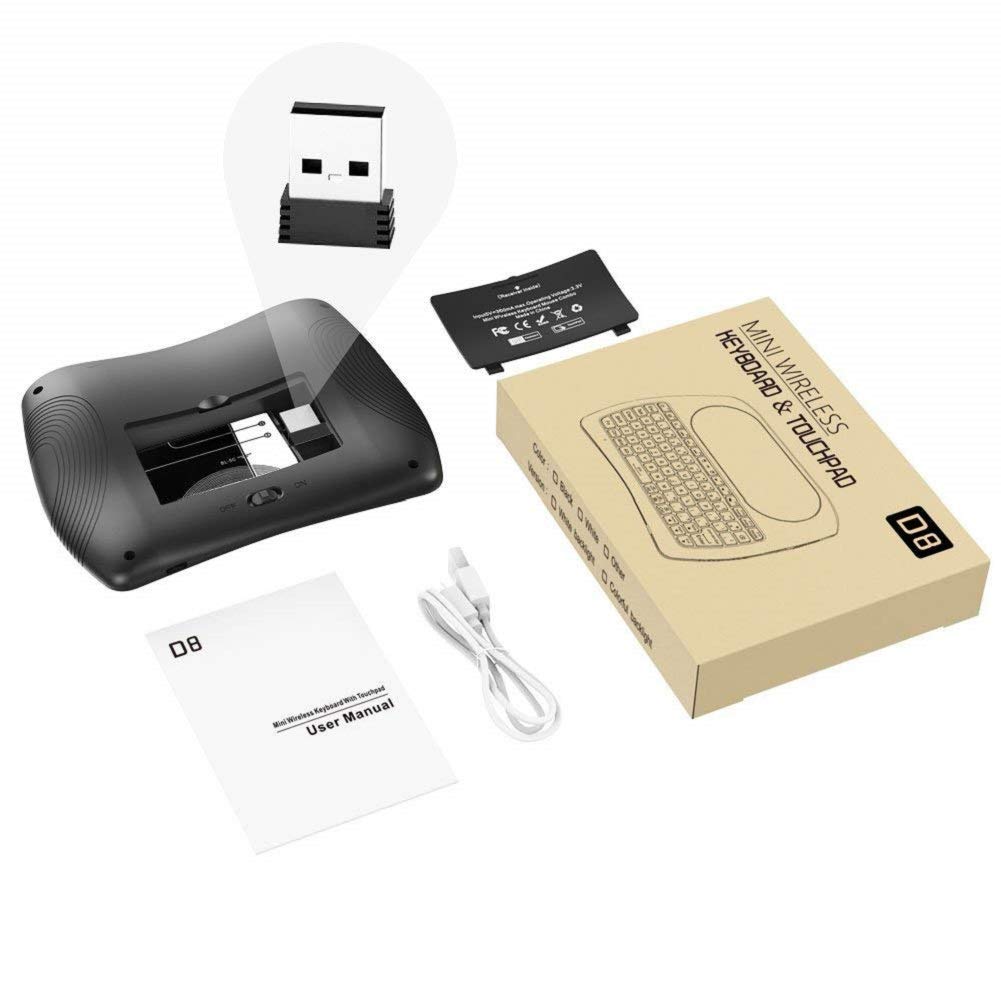 Mini Wireless Keyboard,D8 Mini Keyboard with Touchpad,Colorful Backlit Small Wireless Keyboard,Mini Handheld Remote Keyboard for PC,Raspberry Pi 4, Android TV Box,KODI,Windows 7 8 10