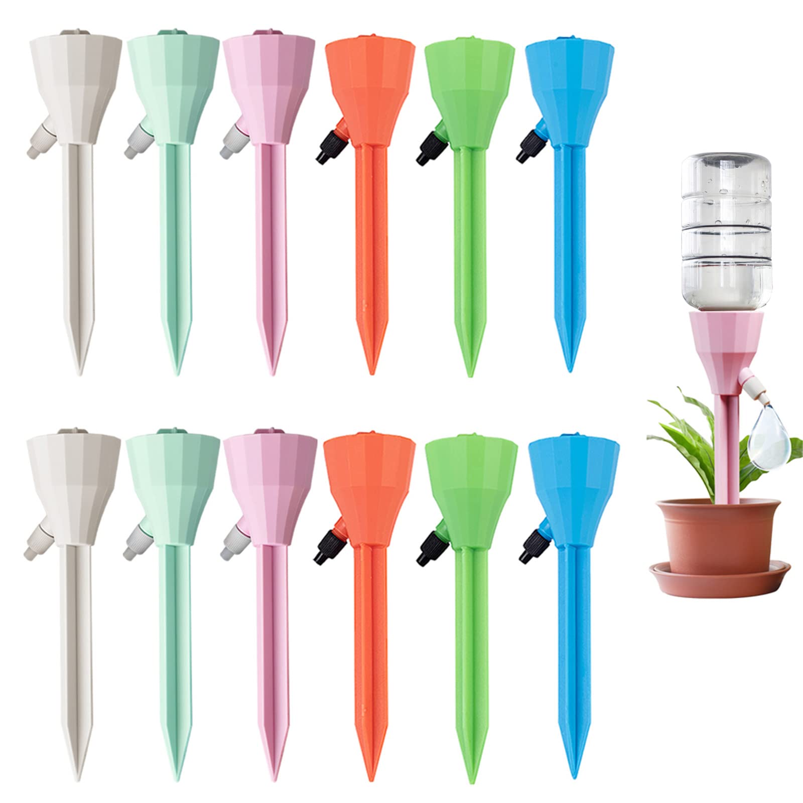 Adjustable Self Watering Spikes Planter Insert Stakes Automatic for Garden Potted Plant Drip Irrigation Device with Slow Release Control Indoor Outdoor Vacation While Away Set of 12