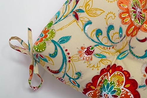 Pillow Perfect Bright Floral Indoor/Outdoor Sofa Setee Bench Swing Cushion with Ties Tufted, Weather, and Fade Resistant, 18" x 56", Tan Fanfare