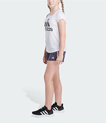 adidas Girls' Little Elastic Waistband 3 Stripe Mesh Short, Shadow Navy, Small (7/8)