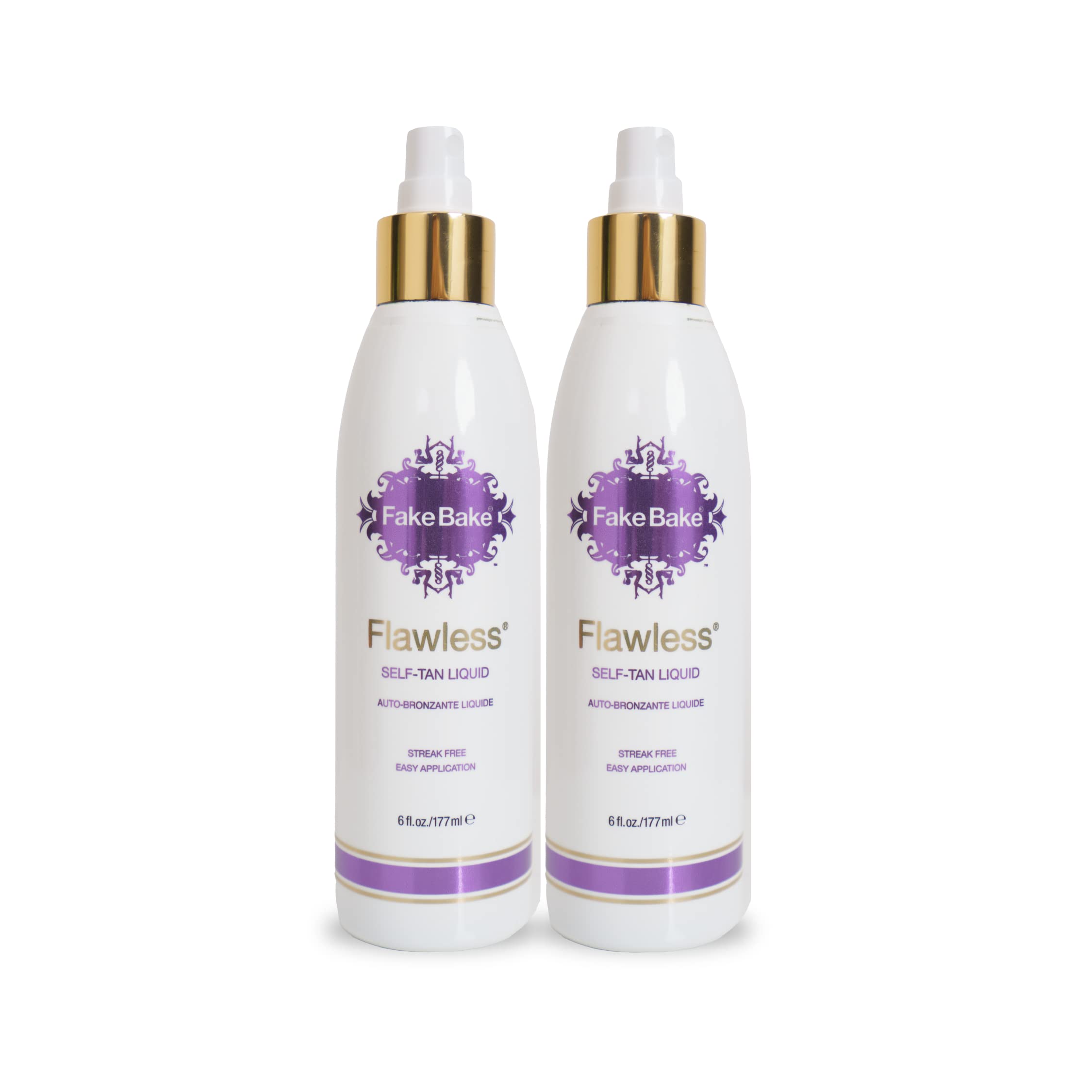 Fake Bake Flawless Self-Tanning Liquid Streak-Free, Long-Lasting Natural Glow For All Skin Tones - Sunless Tanner with Professional Mitt For Easy Application, Black Coconut Scent - 6 oz (Pack of 2)