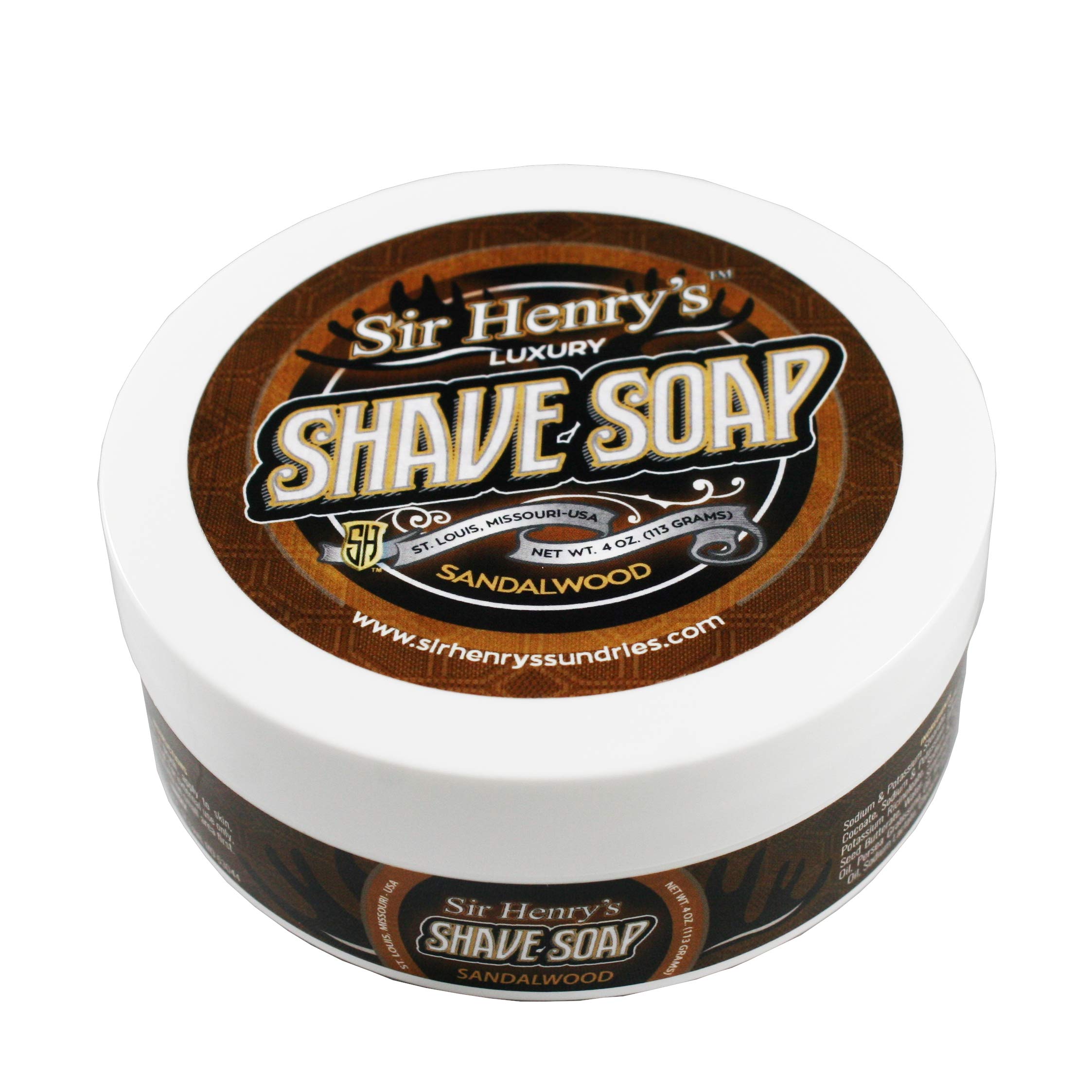 Luxury Shaving Soap with Real Sandalwood, Lavender, and Vanilla Essential Oils. Rich Lather Gives a Smooth Comfortable Shave. Unisex, by Sir Henry's