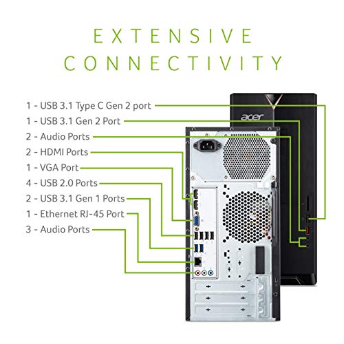 Acer Aspire TC-885-ACCFLi3O Desktop, 8th Gen Intel Core i3-8100, 8GB DDR4 + 16GB Optane Memory, 1TB HDD, 8X DVD, 802.11ac WiFi, Windows 10 Home