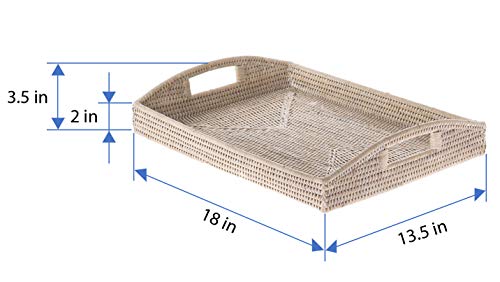 KOUBOO 1020043 La Jolla Rattan Rectangular Serving Tray, 18" x 13.5" x 3.5", White Wash
