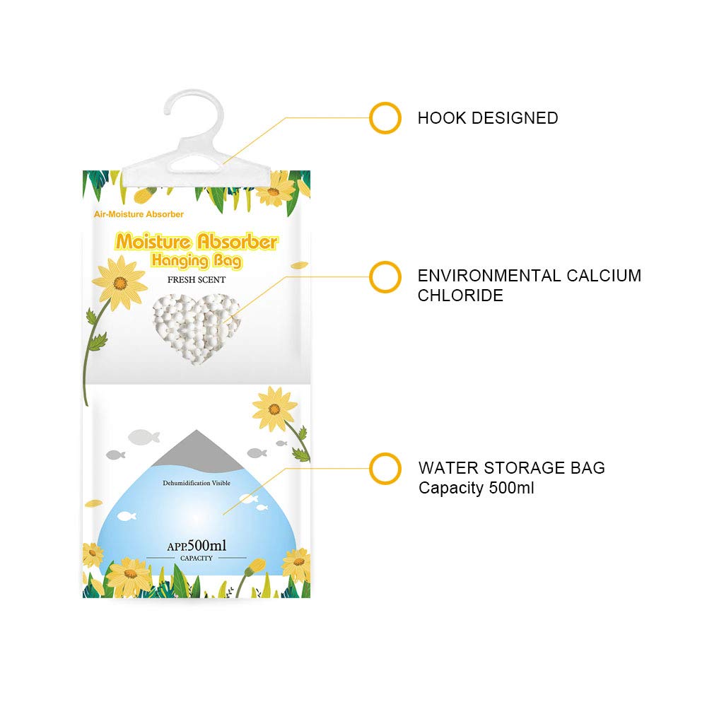 CANAGER Hanging Moisture Absorber, Fresh Scent Moistureproof Desiccant Hanging Bag,Dehumidifier Bag (8 packs) Hanging Closet Dehumidifier Bags, Moisture Absorb 12.5 oz