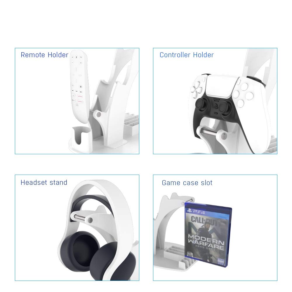 JOYTORN Controller Stand Holder for P5 Dualsense,Game Disc/Controller/Headphone Storage Rack for Xbox Series X|S,P5,Switch-White
