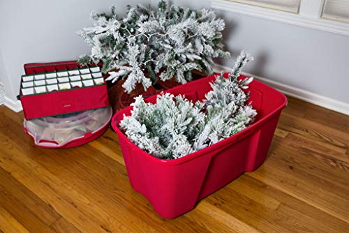 HOMZ Set of 3 Holiday Wreath Plastic Storage Containers, Holds Up to 24β Diameter, Secure Latching Lid and Easy Grip Handle, Stackable and Nestable, Red/Clear