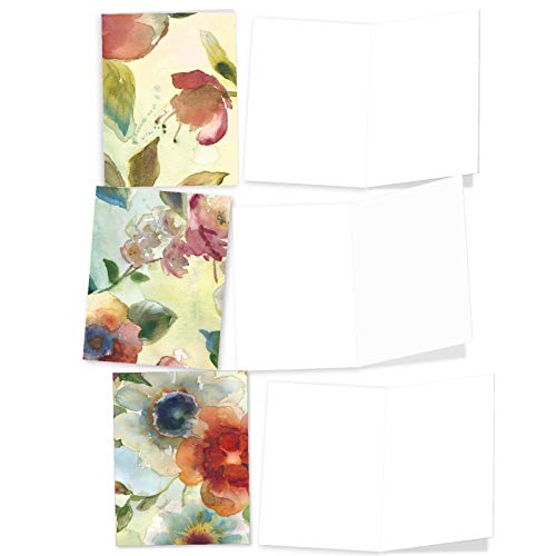 The Best Card Company - 20 Assorted Blank Plant Cards Boxed (4 x 5.12 Inch) (10 Designs, 2 Each) - Watercolor Botanicals AM3314OCB-B2x10