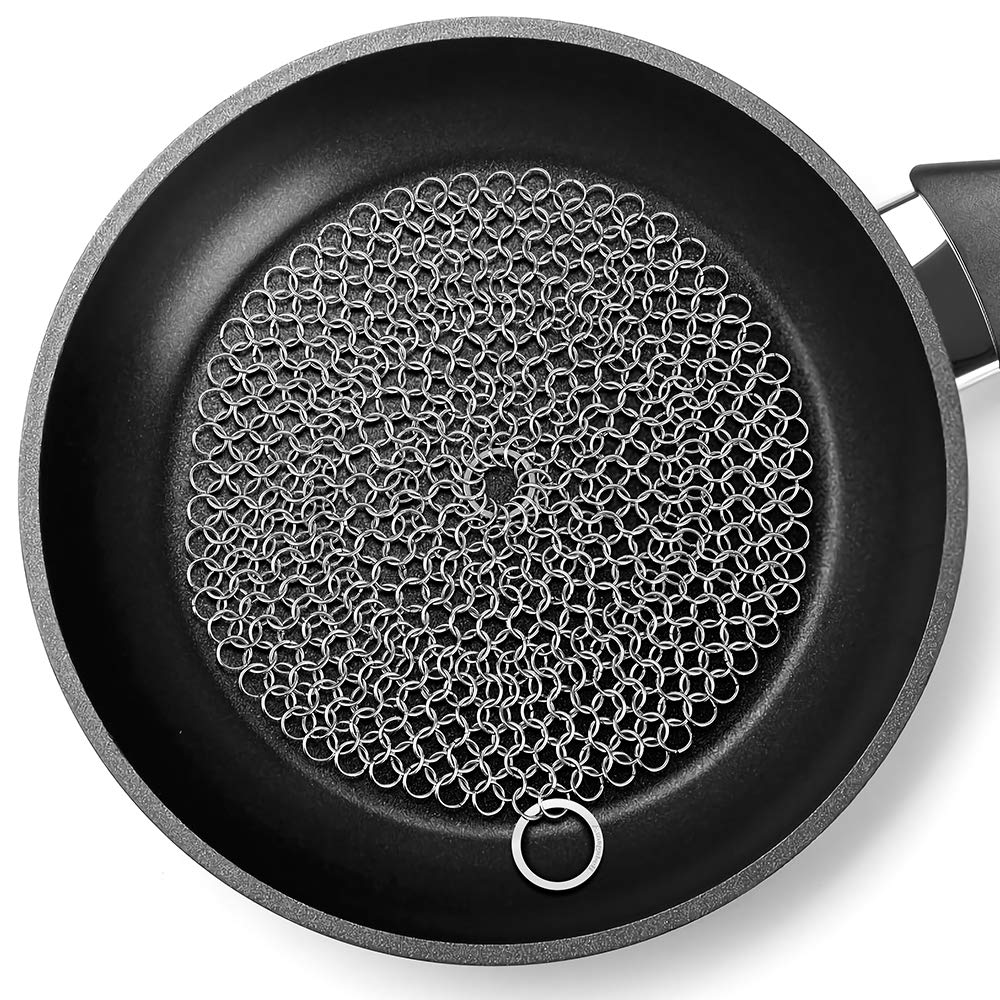 AMAGABELI GARDEN & HOME 7βx7β Cast Iron Cleaner 316 Stainless Steel Cast Iron Scrubber Chain Mail Scrubber Cast Iron for Pans Dutch Ovens Grills BG240