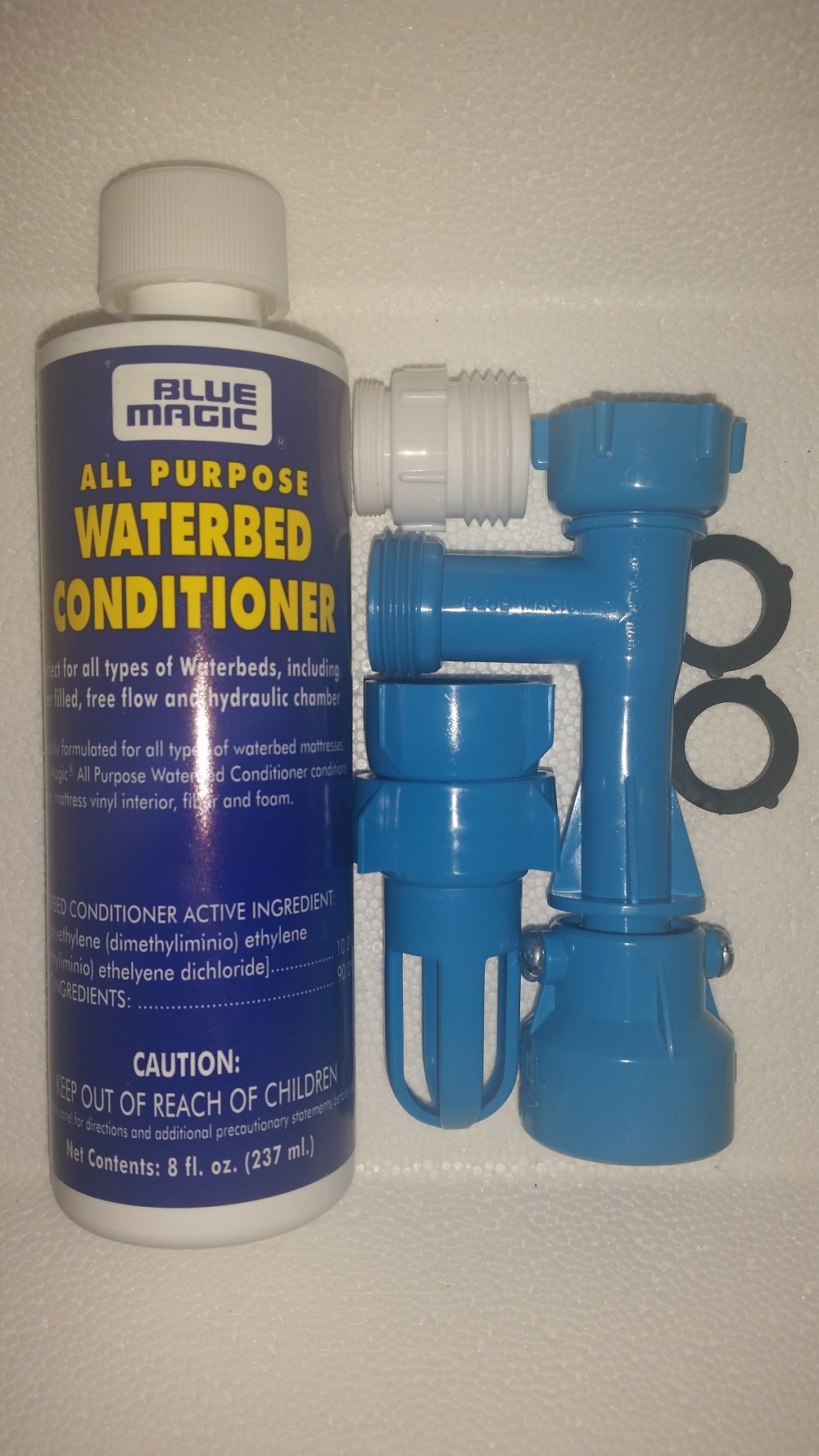 BLUE MAGIC WATERBED FILL DRAIN KIT with (8) OZ ALL PURPOSE CONDITIONER