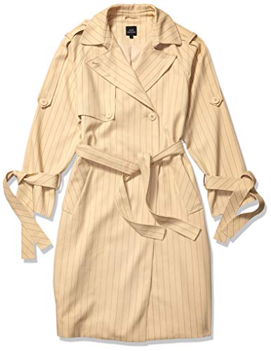 A|X Armani Exchange Women's Pinstriped Notched Collar Trench Coat, Toffee with Blueberry Jelly Stripes, L