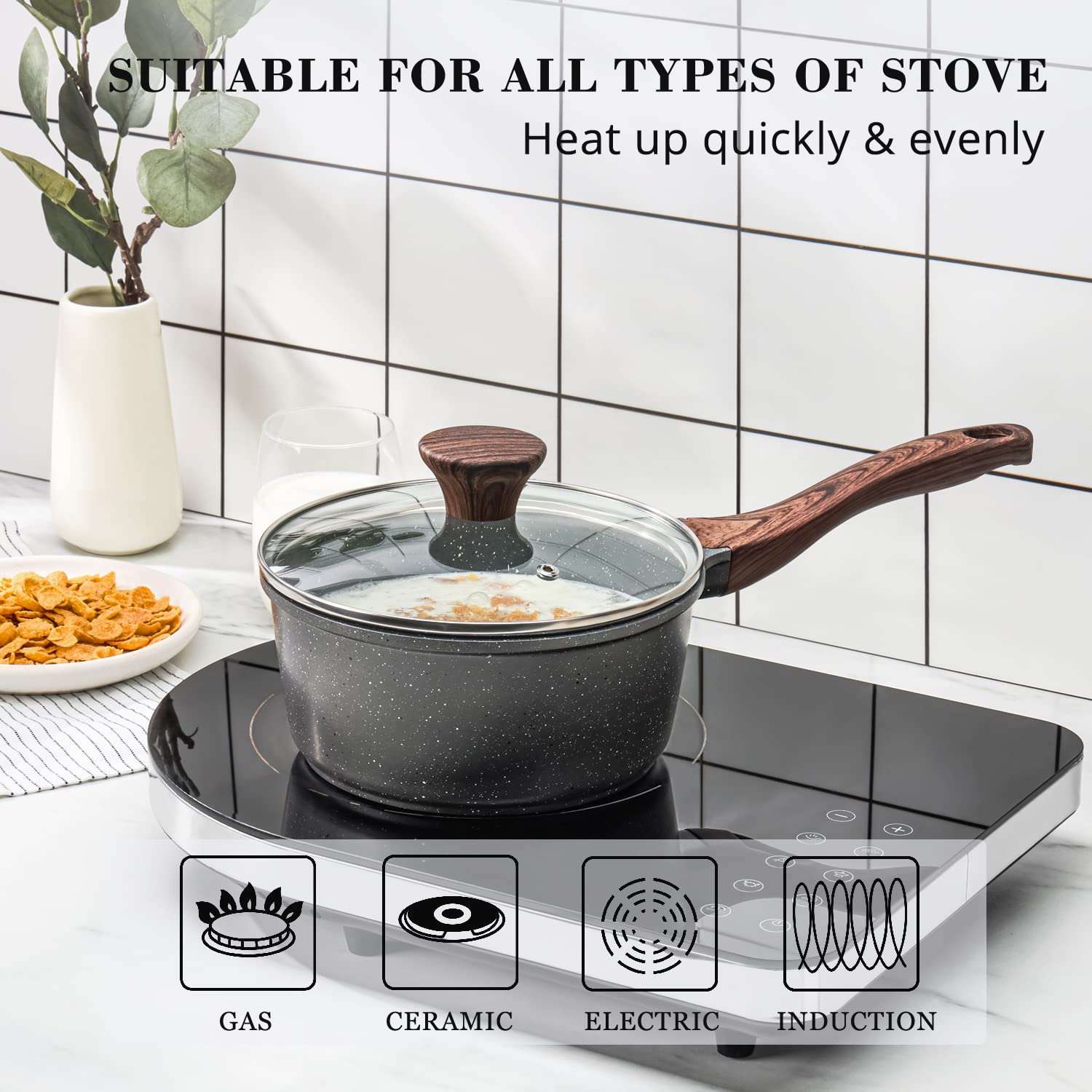 SENSARTE Sauce Pan Bakelite Handle Replacement Only Compatible with 2.6 QT Saucepan with lid Gray