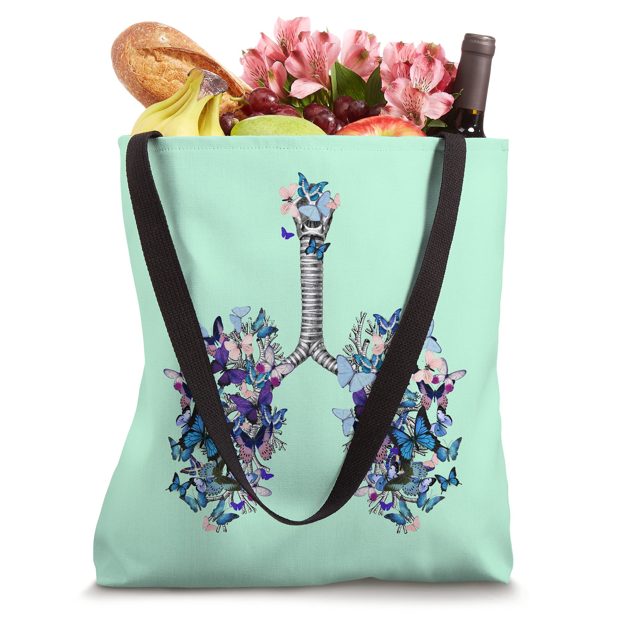 Human Lungs Floral Anatomy art with butterflies Tote Bag
