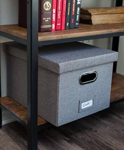 Internet's Best Collapsible File Box Storage Organizer with Lid - Decorative Linen Filing & Storage Office Boxes β Hanging Letter/Legal Folder β Home Office Bins Cabinet β Grey Container - 1 Pack
