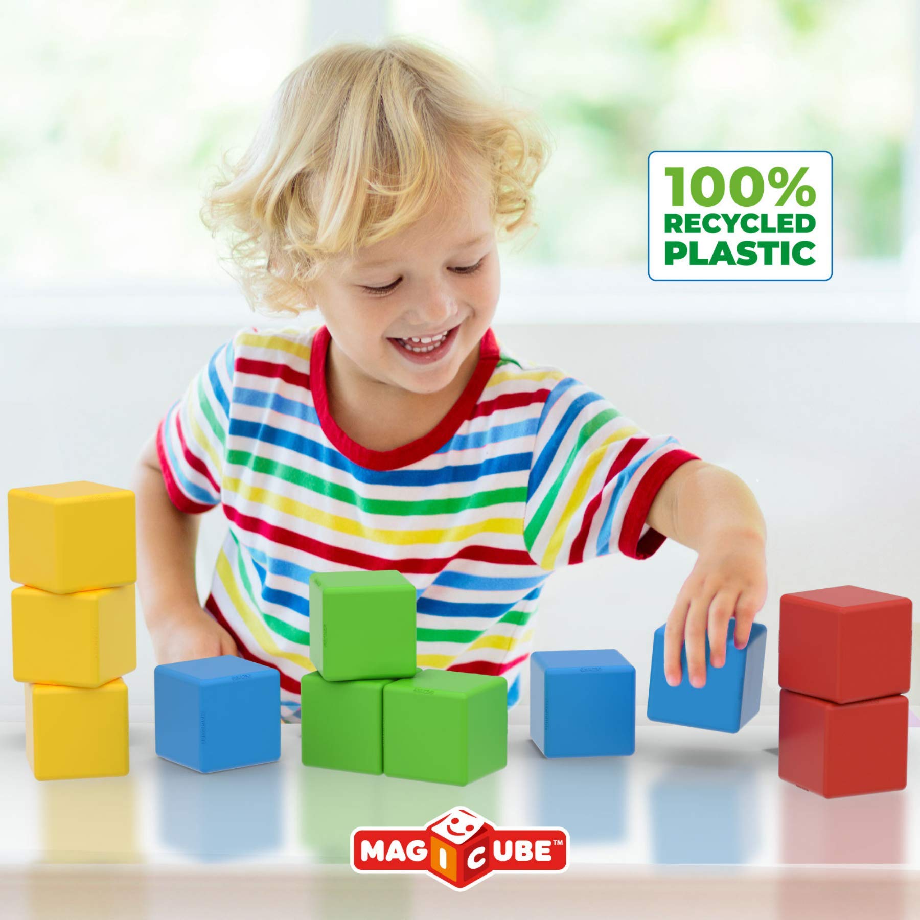 Geomag Premium Swiss-Made MagiCube 64-Piece Magnetic Stacking Cubes Building Set, Toddlers & Kids Ages 1-5, STEM Educational Toy, Creativity, Imagination, Early Learning Fun, Crystal Packaging