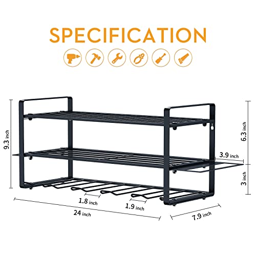 THILEMON Power Tool Organizer, 3 Layers 5 Drill Holder Of Heavy Metal Power Tool Organizer Wall Mount, Garage Organizatio， Power Tool Organizer