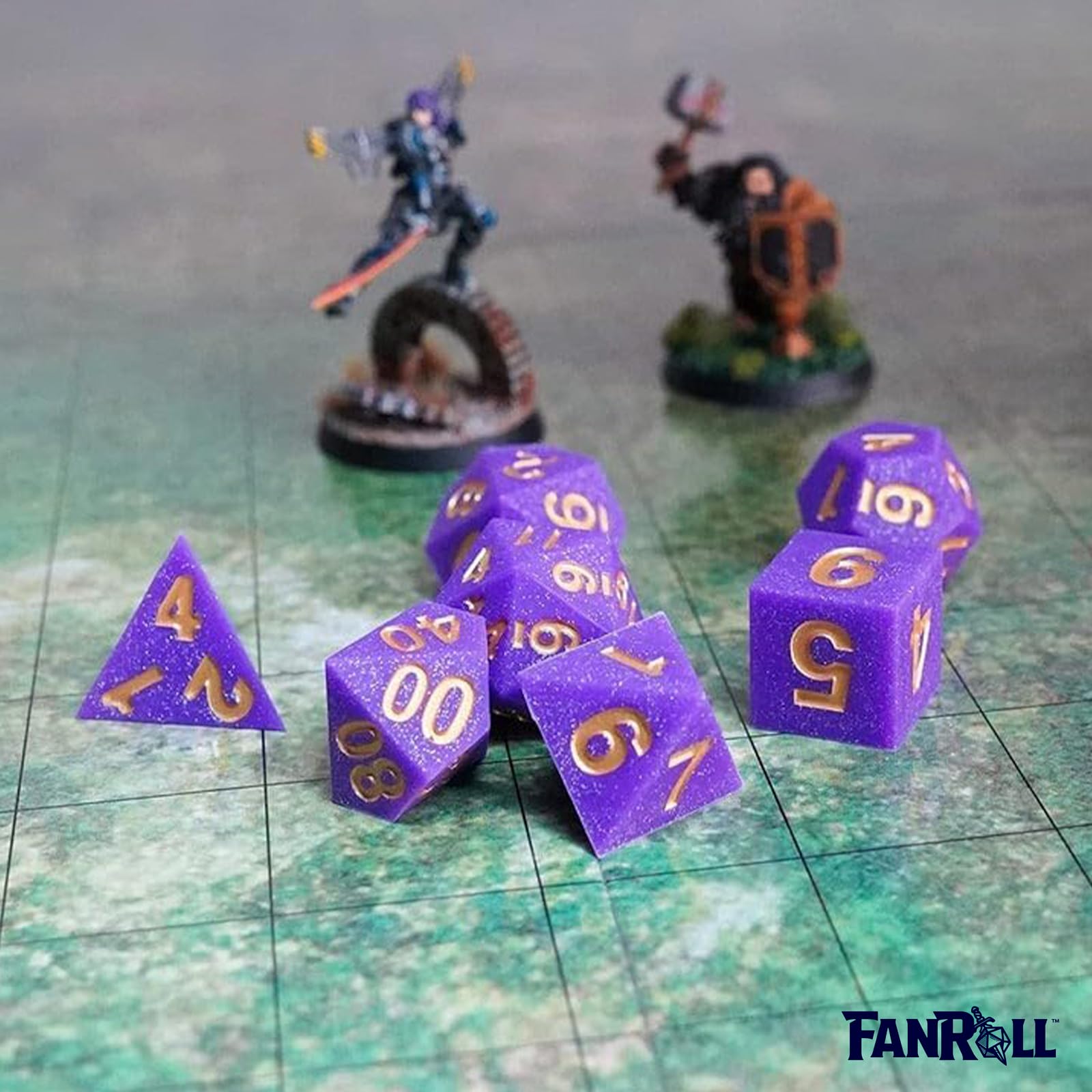 FanRoll 16mm Sharp Edge Silicone Rubber Poly DND Dice Set: Regal Ricochet, Role Playing Game Dice for Dungeons and Dragons