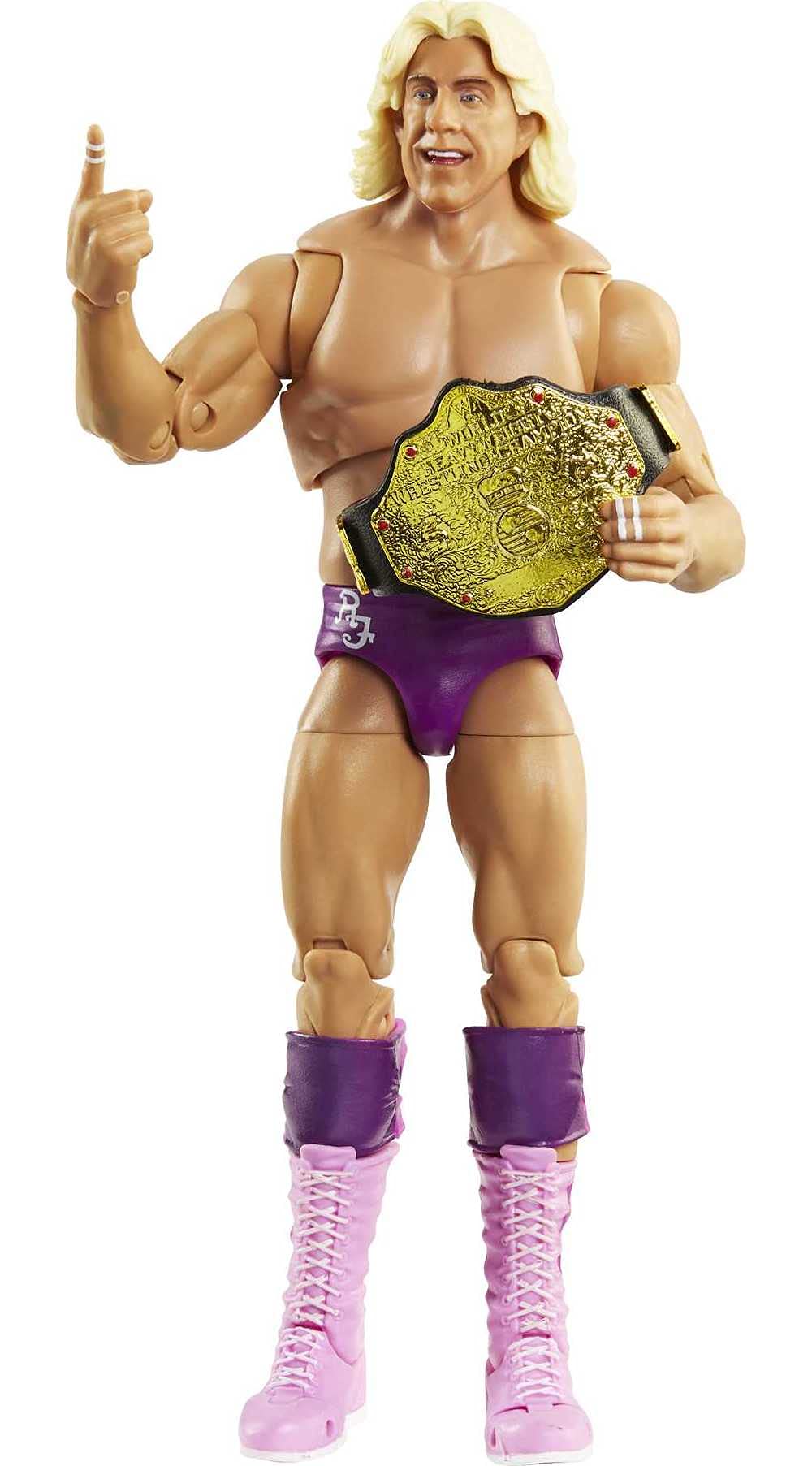 WWE MATTEL Ultimate Edition Ric Flair Action Figure, 6-in / 15.24-cm, with Interchangeable Heads, Swappable Hands & Entrance Robe for Ages 8 Years Old & Up