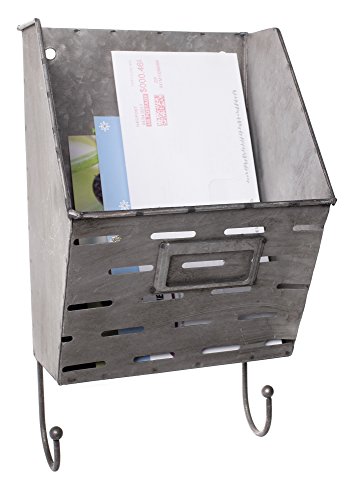 Red Co. 7.5β x 13β Galvanized Metal Wall-Mounted Pocket Organizer with 2 Hooks, Distressed Gray