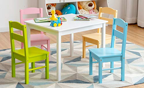 HAPPYGRILL Mini Table and Chairs Furniture Set, Children 5 Pieces Wood Table & Chair Set, Kids Table and Chairs for 2-6 Years