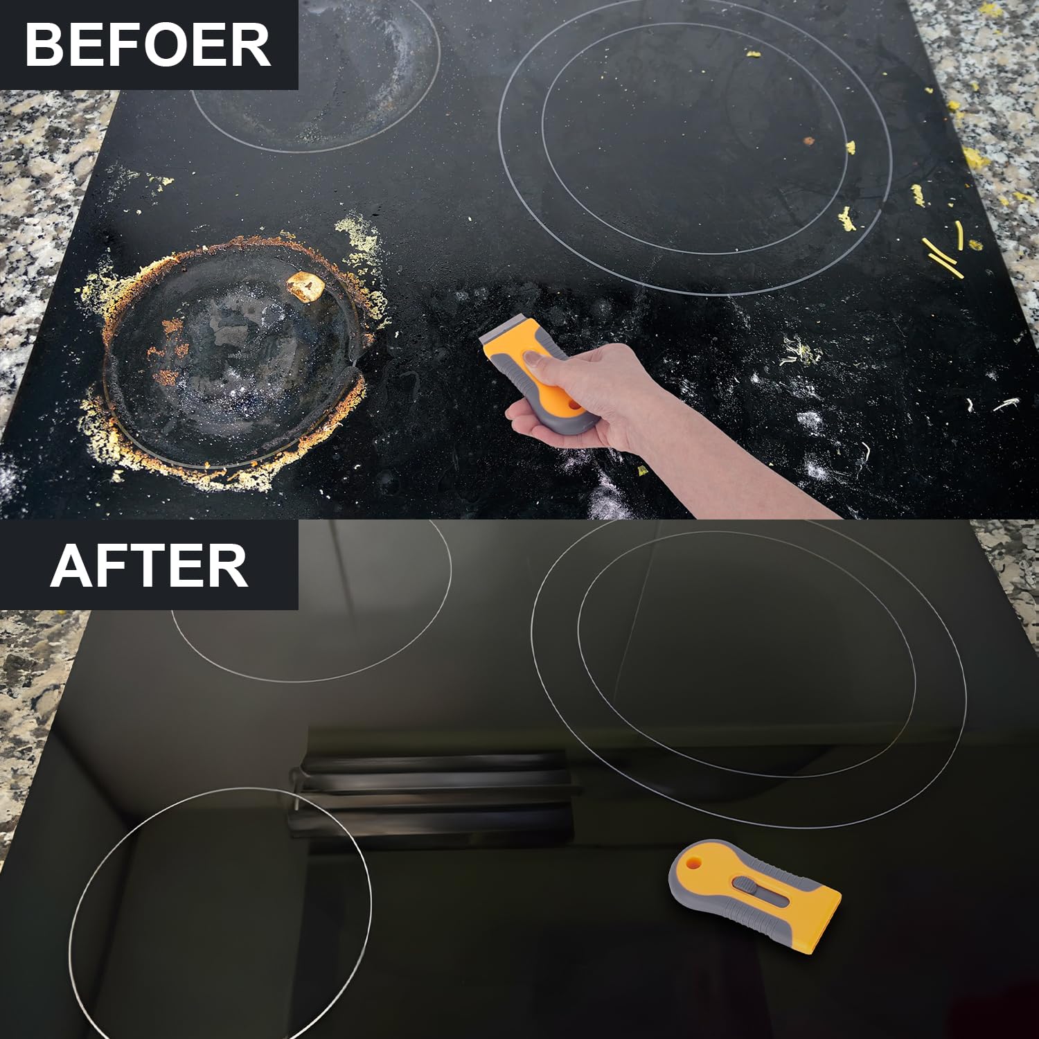 Razor Blade Scraper Tool with 15pcs Extra Blades, Multi-Surface Glass Stove Top Scraper for Paint, Window, Old Label, Decal Sticker, Ceramic Cooktops, Ovens