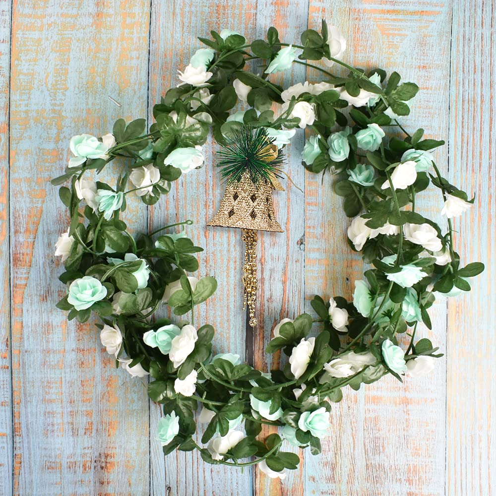 VIOCIWUO Artificial Rose Vine Plant 5 Pack 41 FT, Fake Flower Hanging Rose Ivy Garland for Home Kitchen Office Garden Wedding Art Decorations(Blue&White)
