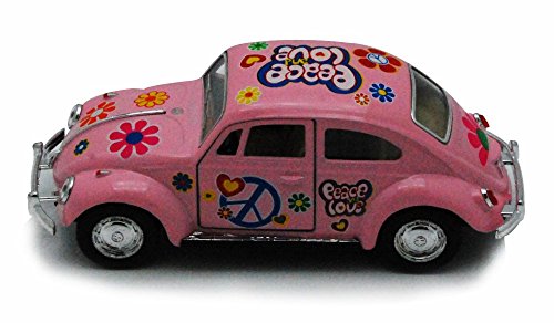 KiNSMART 1967 Volkswagen Classical Beetle w/Peace Love Decals Pink 5" 1:36 Scale Die Cast Metal Model Toy Car w/Pullback Action